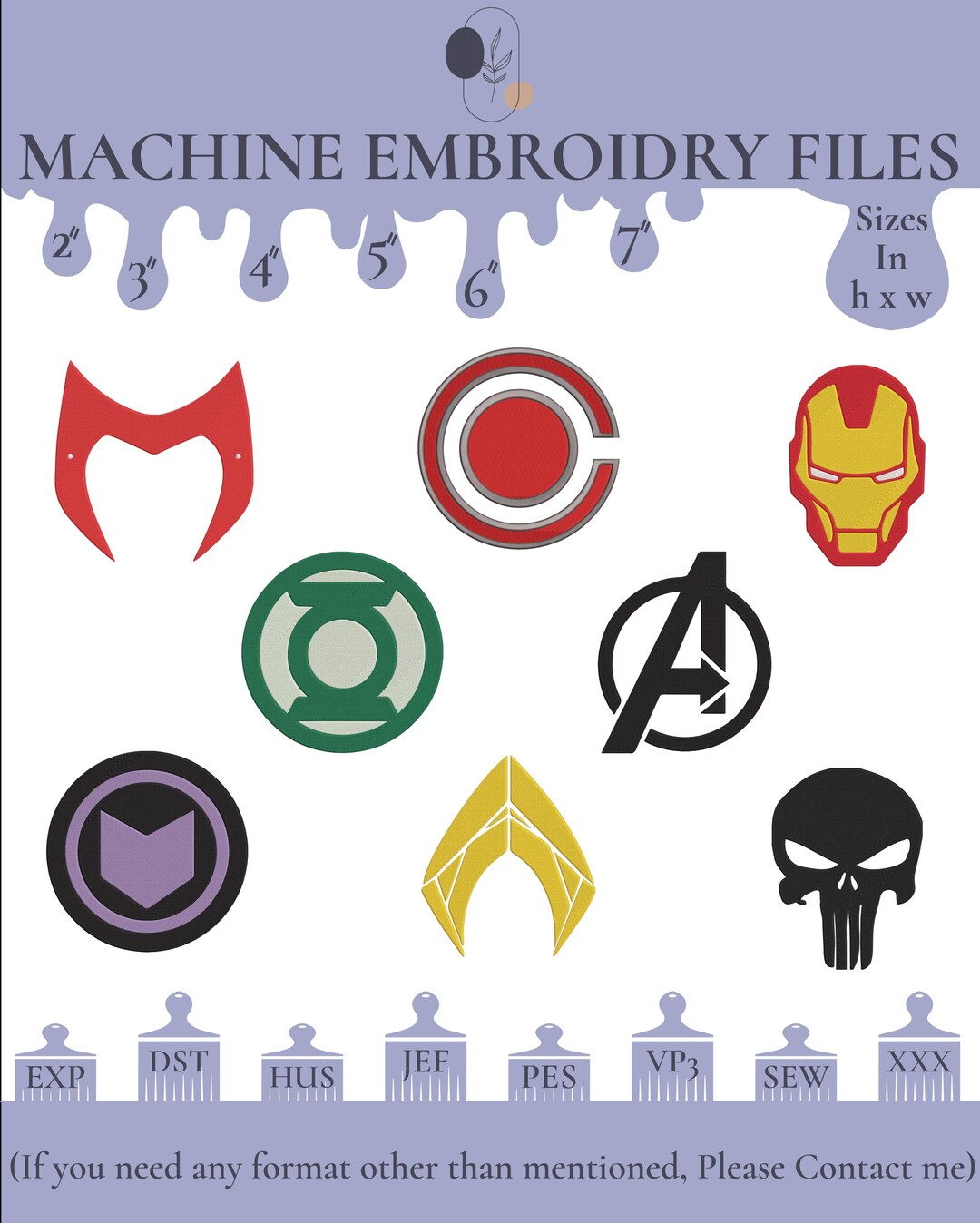 Avengers Embroidery Designs: Super Hero Logos, Machine Embroidery ...