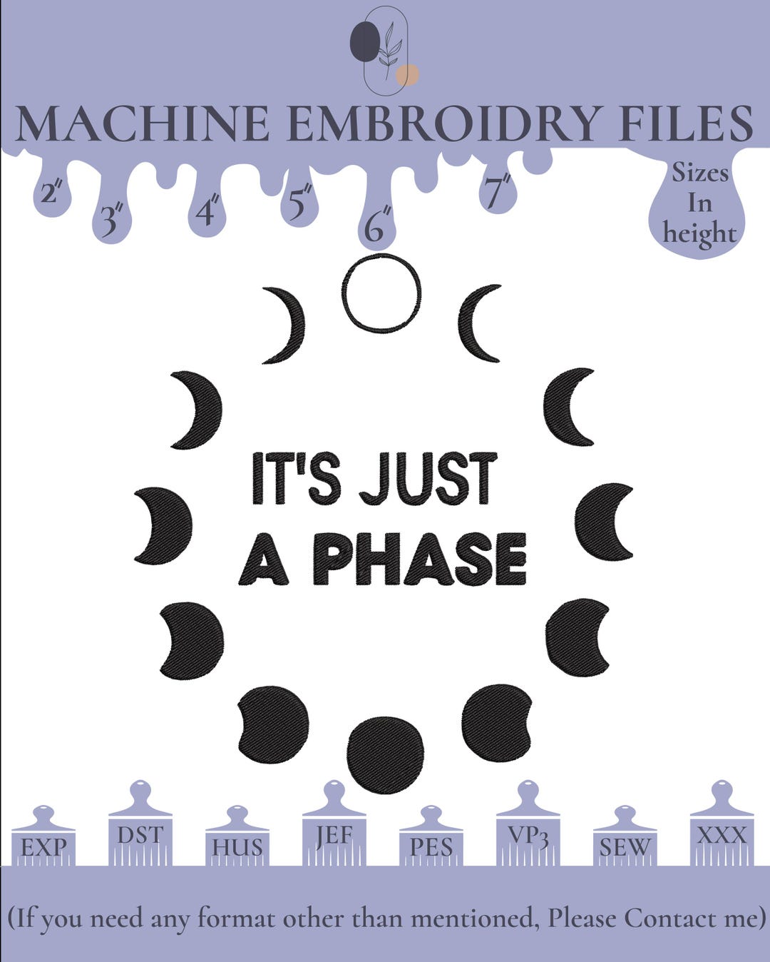 Moon Phases Embroidery Design, Nature Machine Embroidery Files, 6 Sizes ...