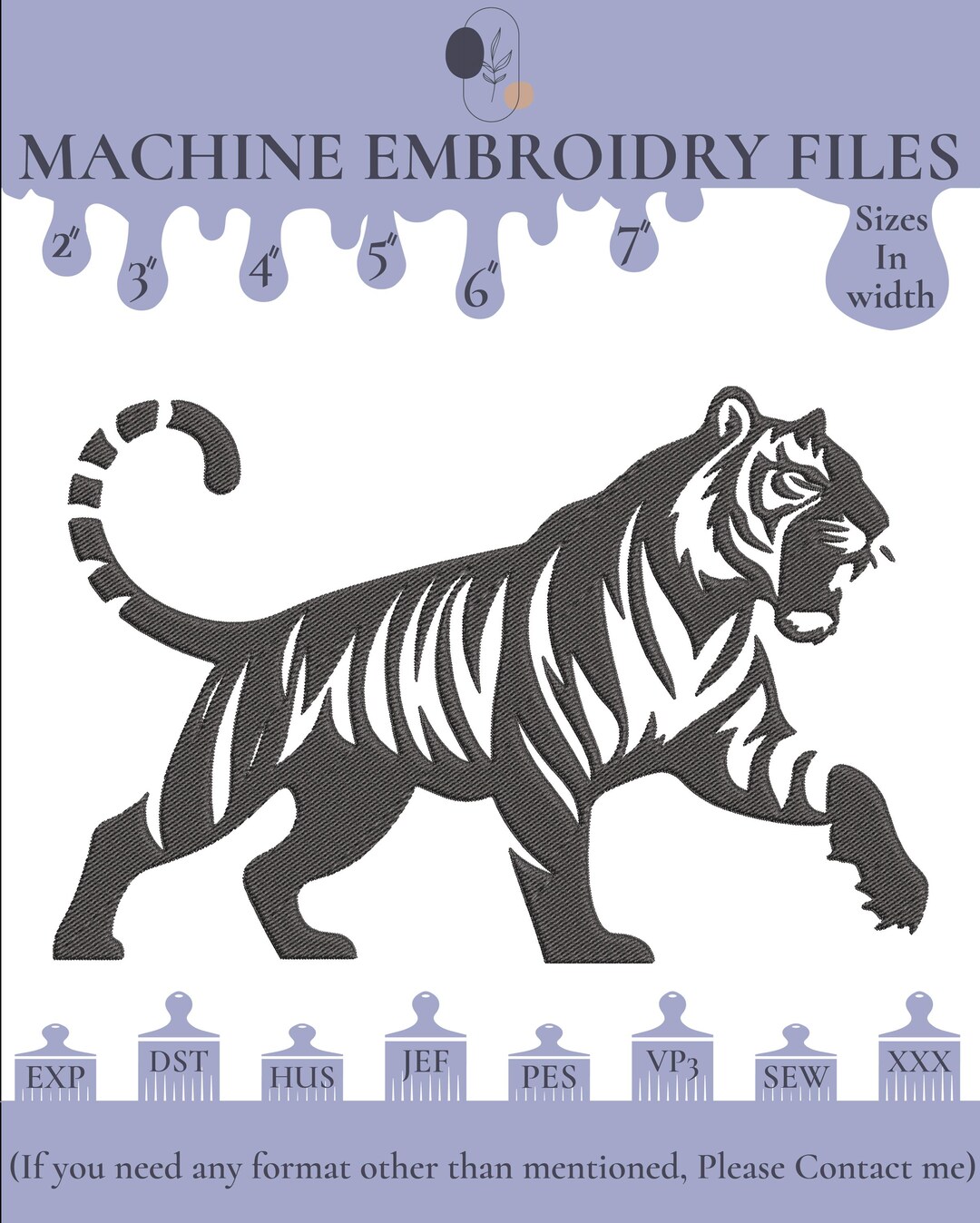 Majestic Tiger Embroidery Design | Jungle Animal Silhouette (PES DST ...