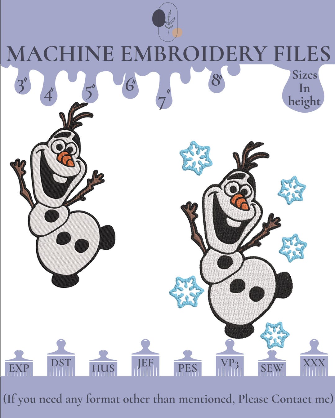 Happy Olaf Embroidery Design: 6 Sizes Frozen Applique (instant Download ...