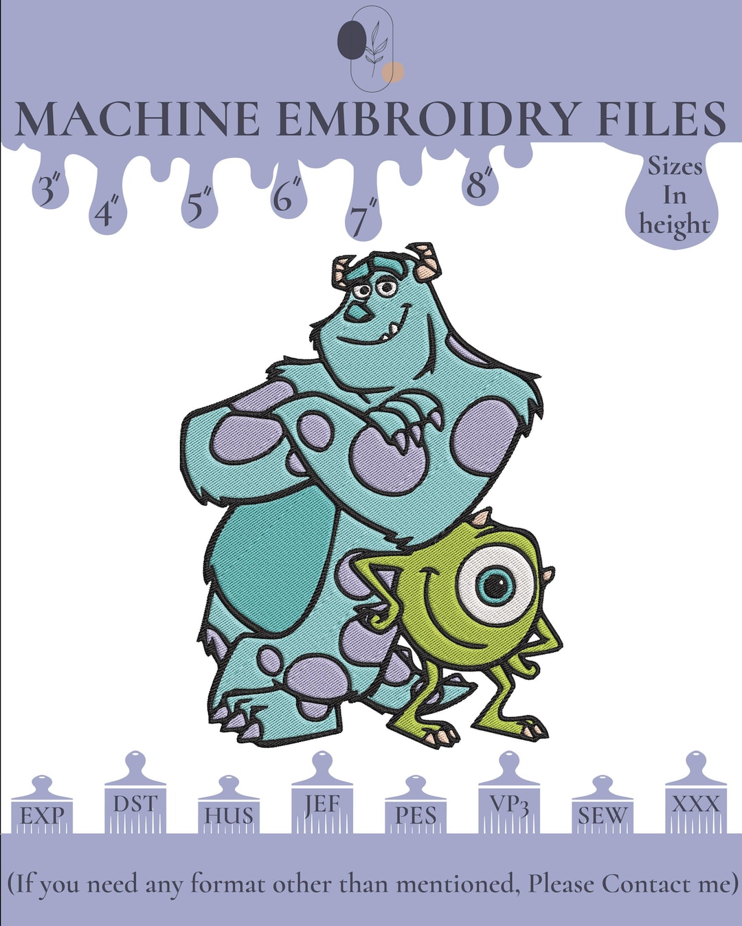 SULLY & MIKE Machine Embroidery Design, 6 Sizes, Instant Download ...