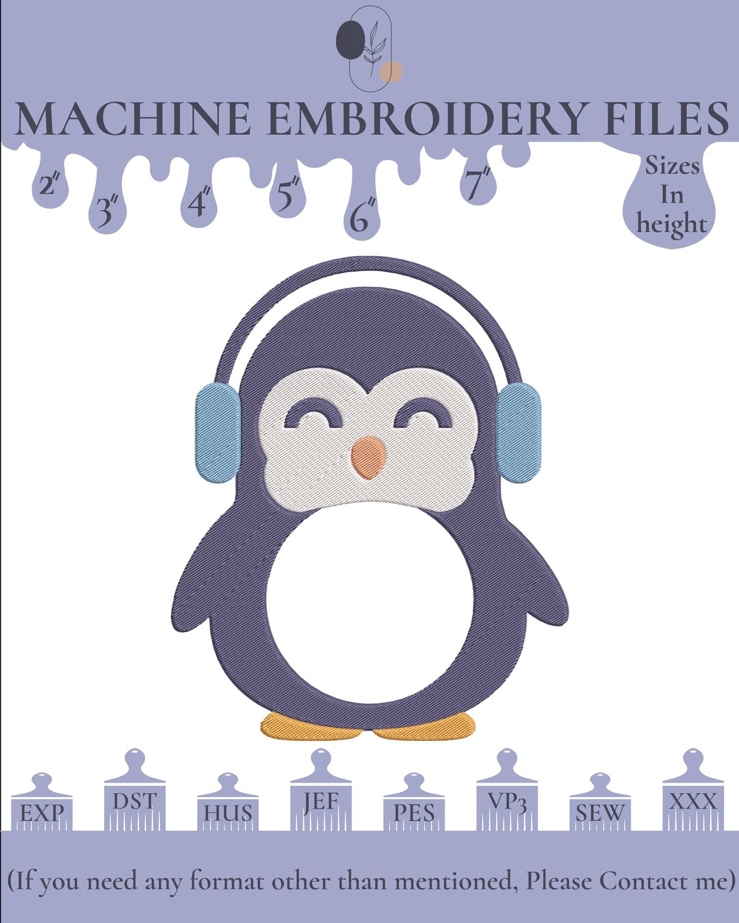 Penguin Embroidery Design | Music Headset, Winter Animal (instant ...