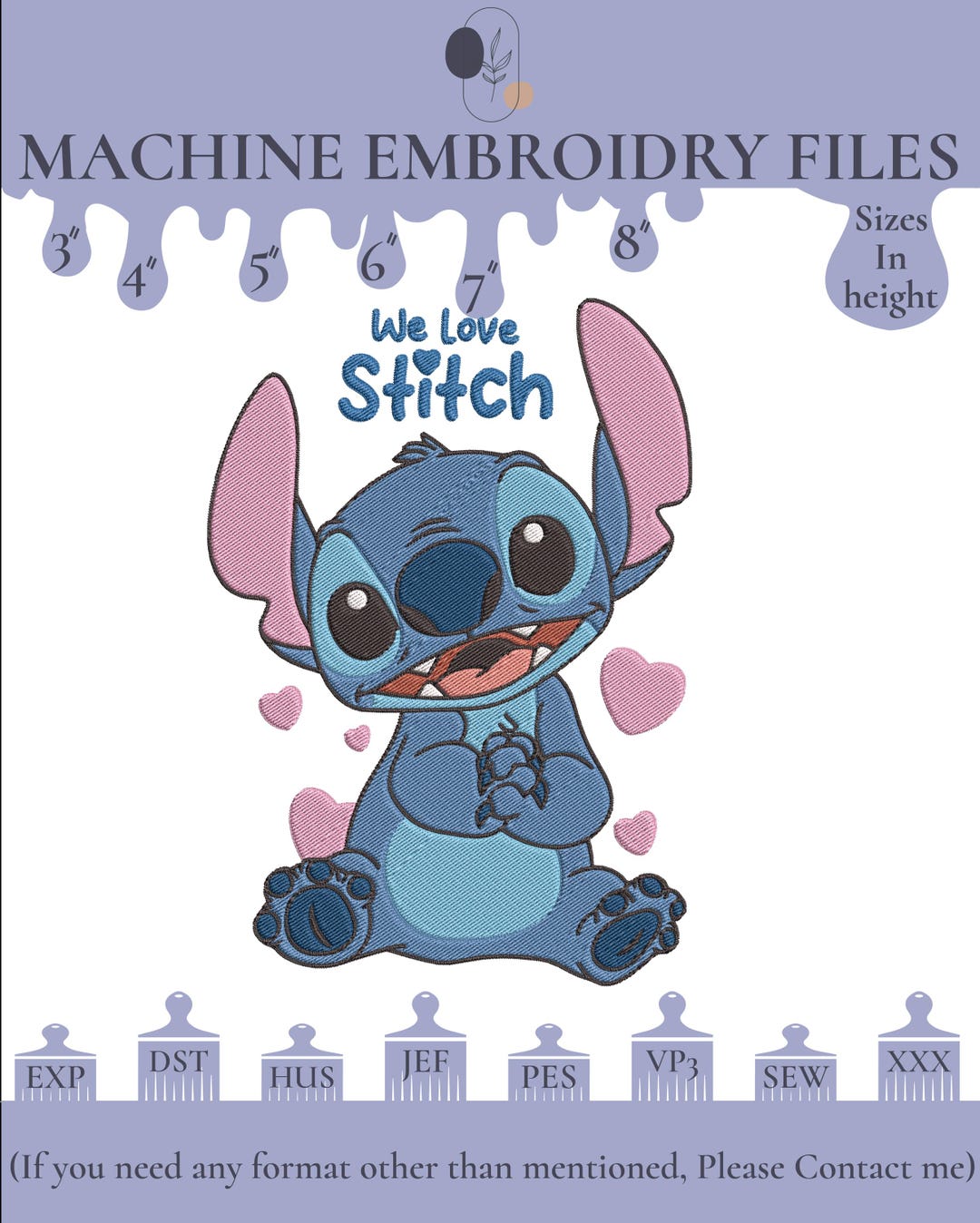 We Love Stitch Embroidery Design, Cute Baby Stitch Embroidery Machines File, 6 Sizes, Instant ...