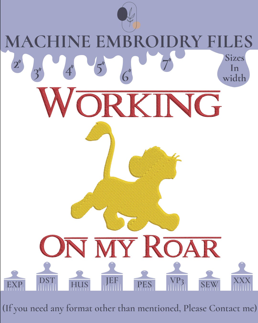 Working on My Roar Embroidery Design, Instant Download Filled Stitches ...