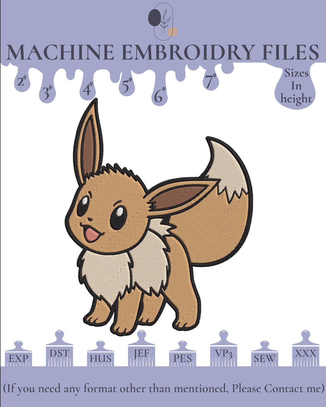Pokemon Eevee Embroidery Design Machine File, 6 Sizes, Instant Download ...