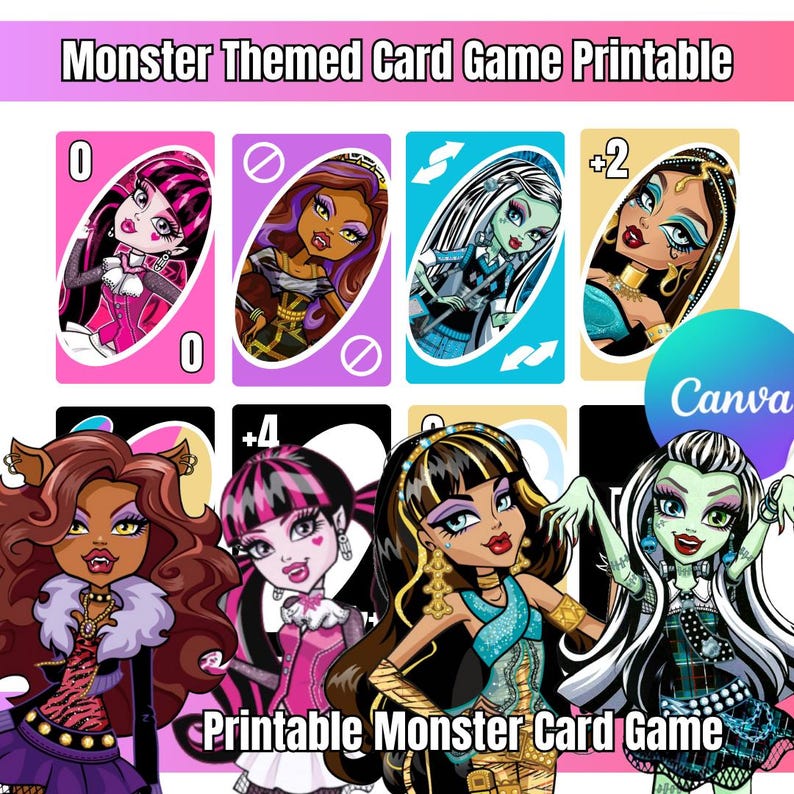 Monster Girl Card Game Printable | Fun Action Cards PDF | Digital Party ...