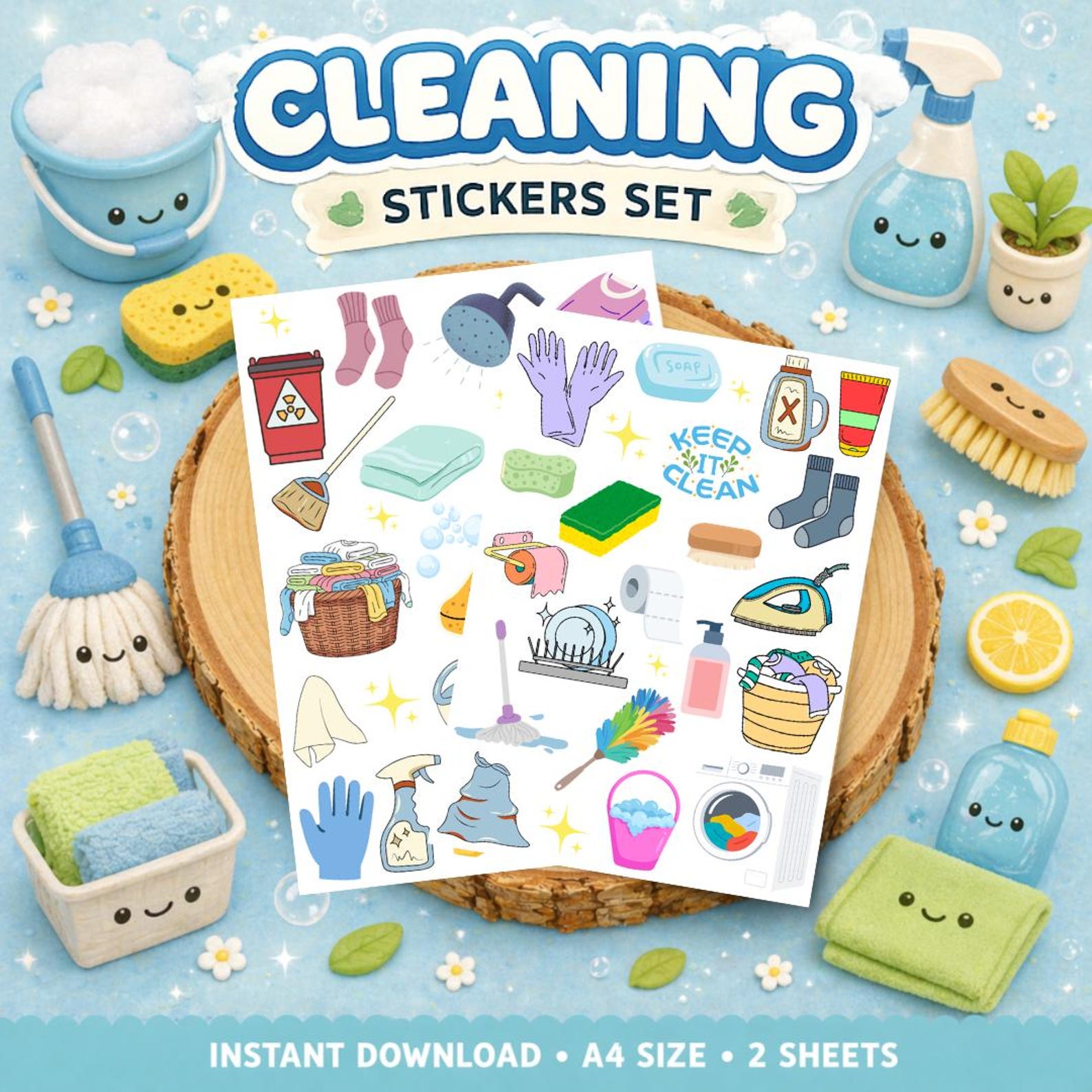 Cleaning Stickers Set, Chore Tracker, Planner PDF, Housekeeping Icons ...