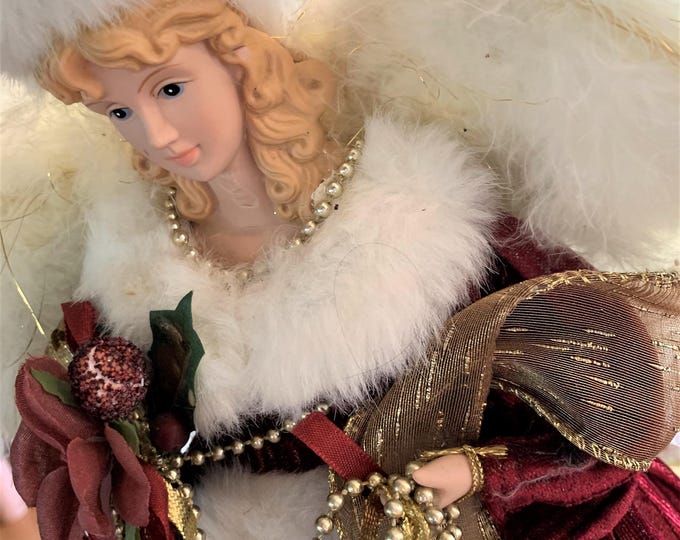 Angel Tree Topper Dressed in Fur, Beaded Dress and Velvet Coat - Can ...