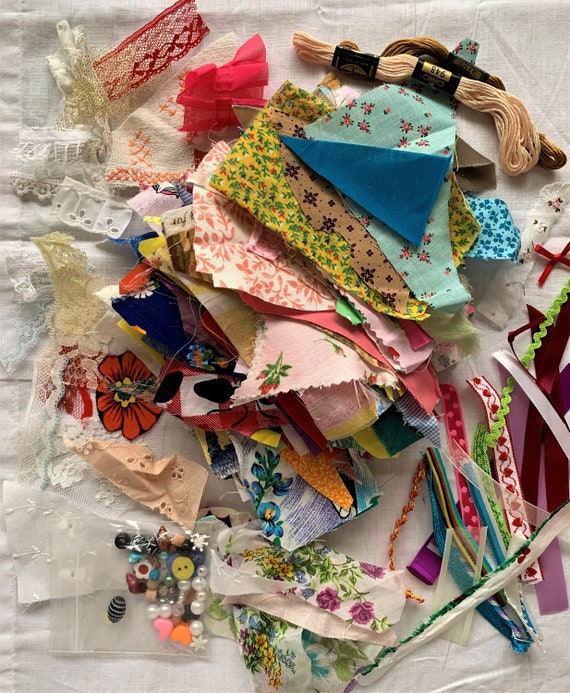 Slow Stitch Snippet Fabric Scrap Bag With Added Lace - Etsy