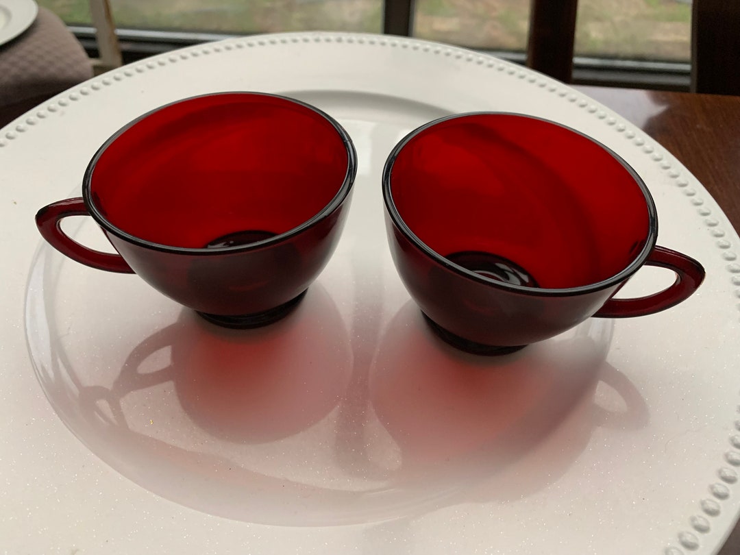 Two Vintage Ruby Red Cranberry Glass Cups - Etsy