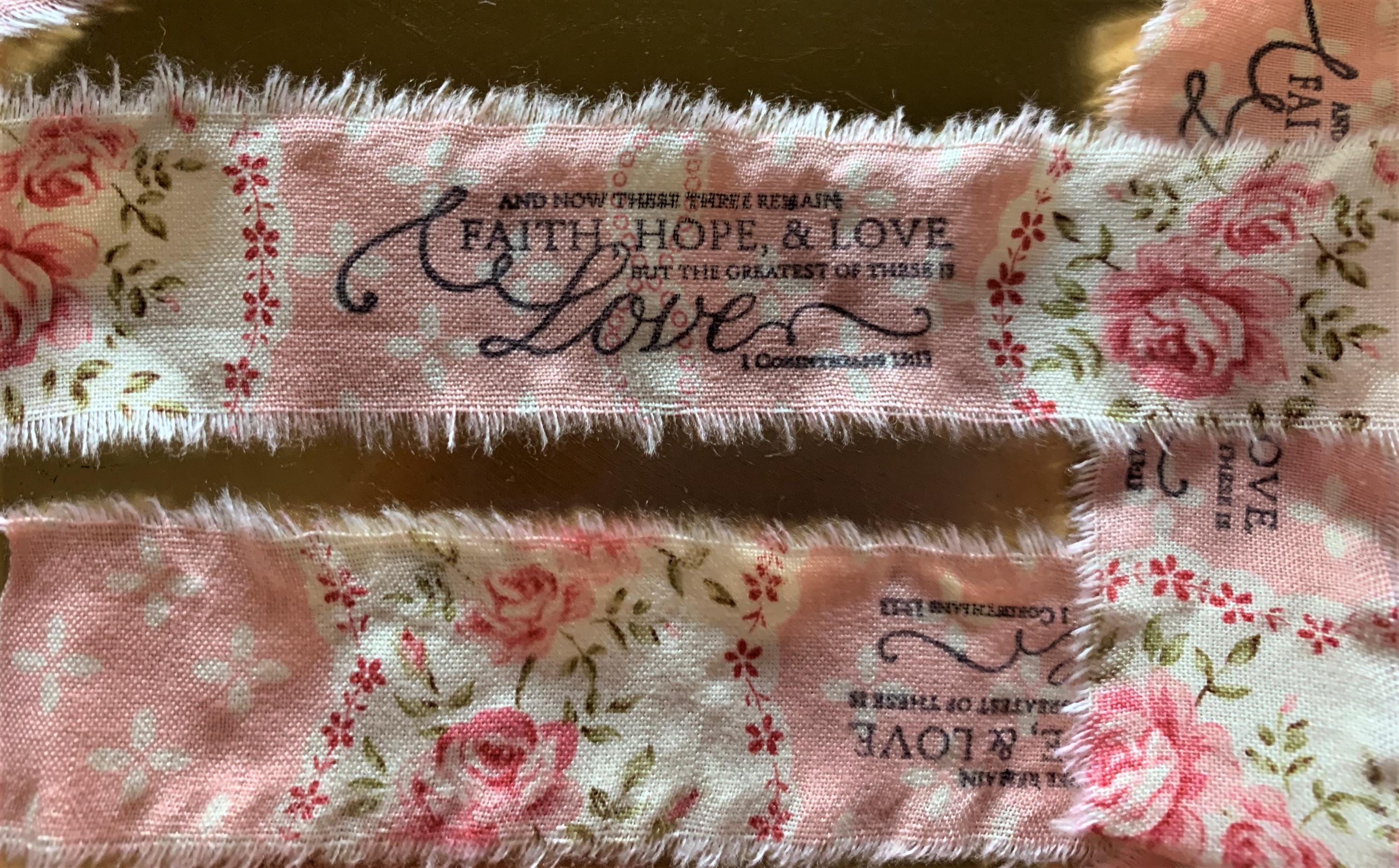 Sweet Hand-stamped Torn Frayed Fabric Ribbon - Pink With Roses - Etsy