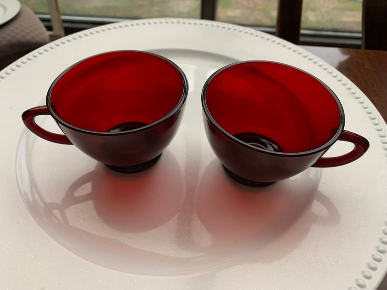 Two Vintage Ruby Red Cranberry Glass Cups - Etsy