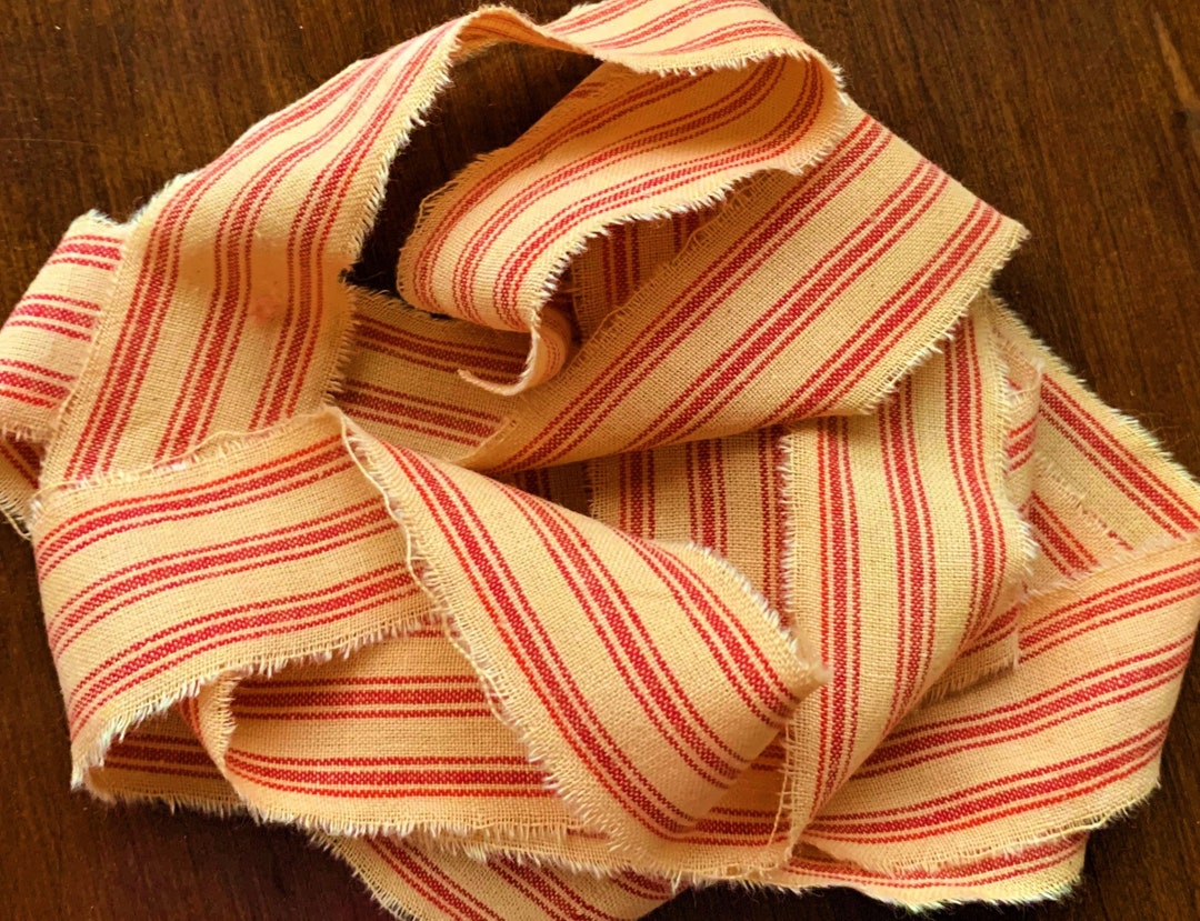 3 Yards Red and Tan Torn Frayed Shirting Fabric Rag Ribbon for Holiday ...