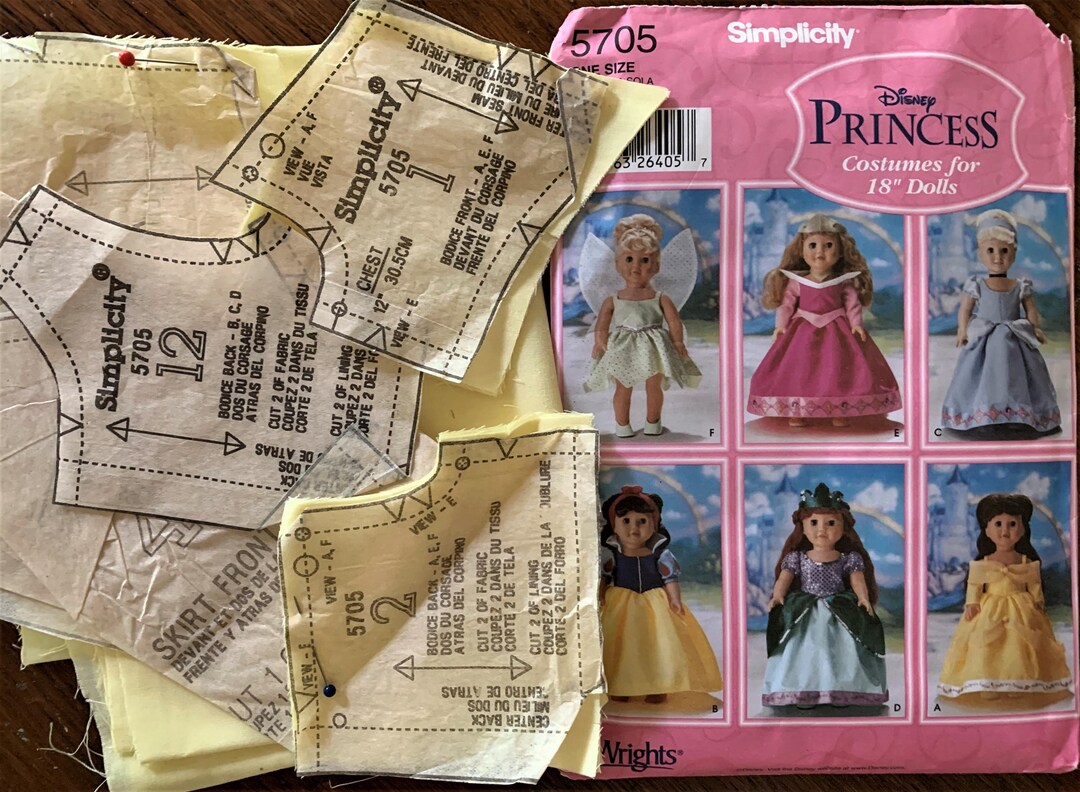 Disney Princess Costume Pattern for 18 Inch Dolls, Yellow Fabric and ...