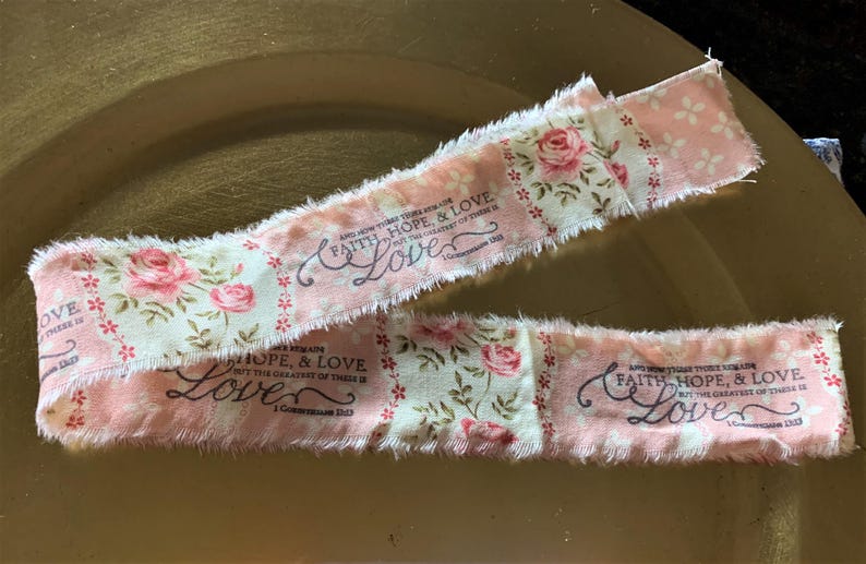 Sweet Hand-stamped Torn Frayed Fabric Ribbon - Pink With Roses - Etsy