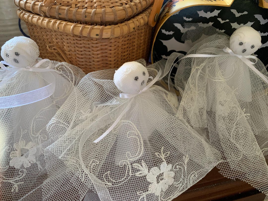 3 Fancy Lace Glam Ghosts - Halloween Decor, Bowl Fillers, Centerpiece ...