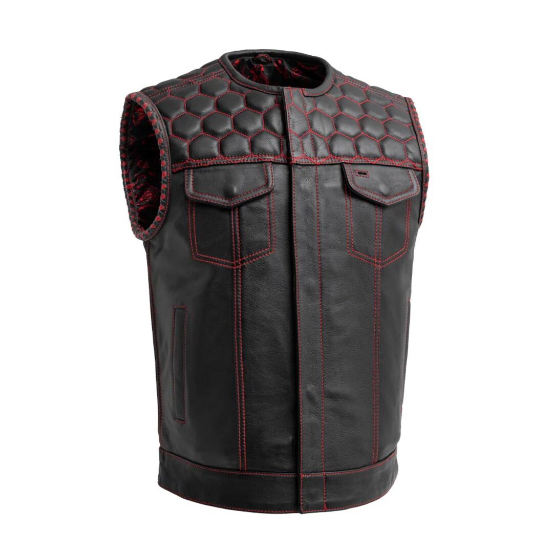 Men's Genuine Leather Biker Vest | Made for USA Bikers | 8 Pockets | 4 ...