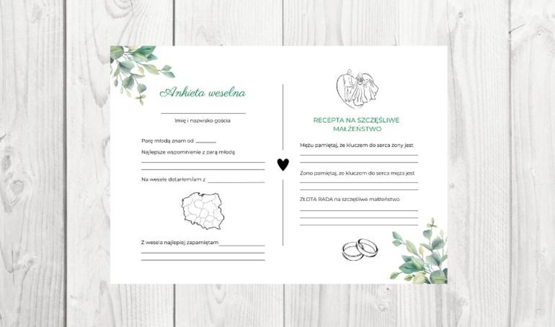 Wedding Survey Template, Printable, Rustic, Green Theme, Leaves, Guest ...