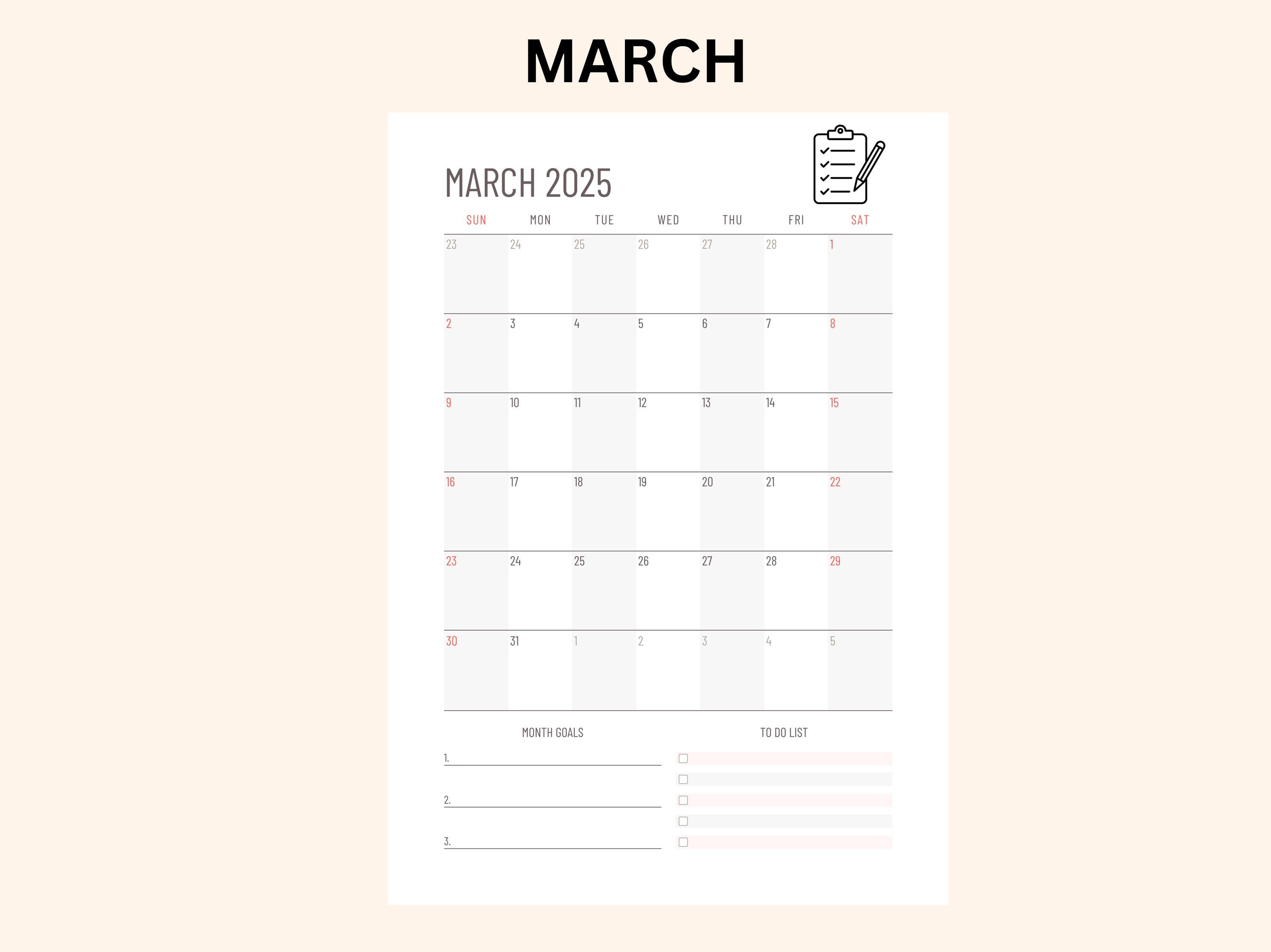 Printable Monthly Planner PDF | One Page Landscape Month at a Glance ...