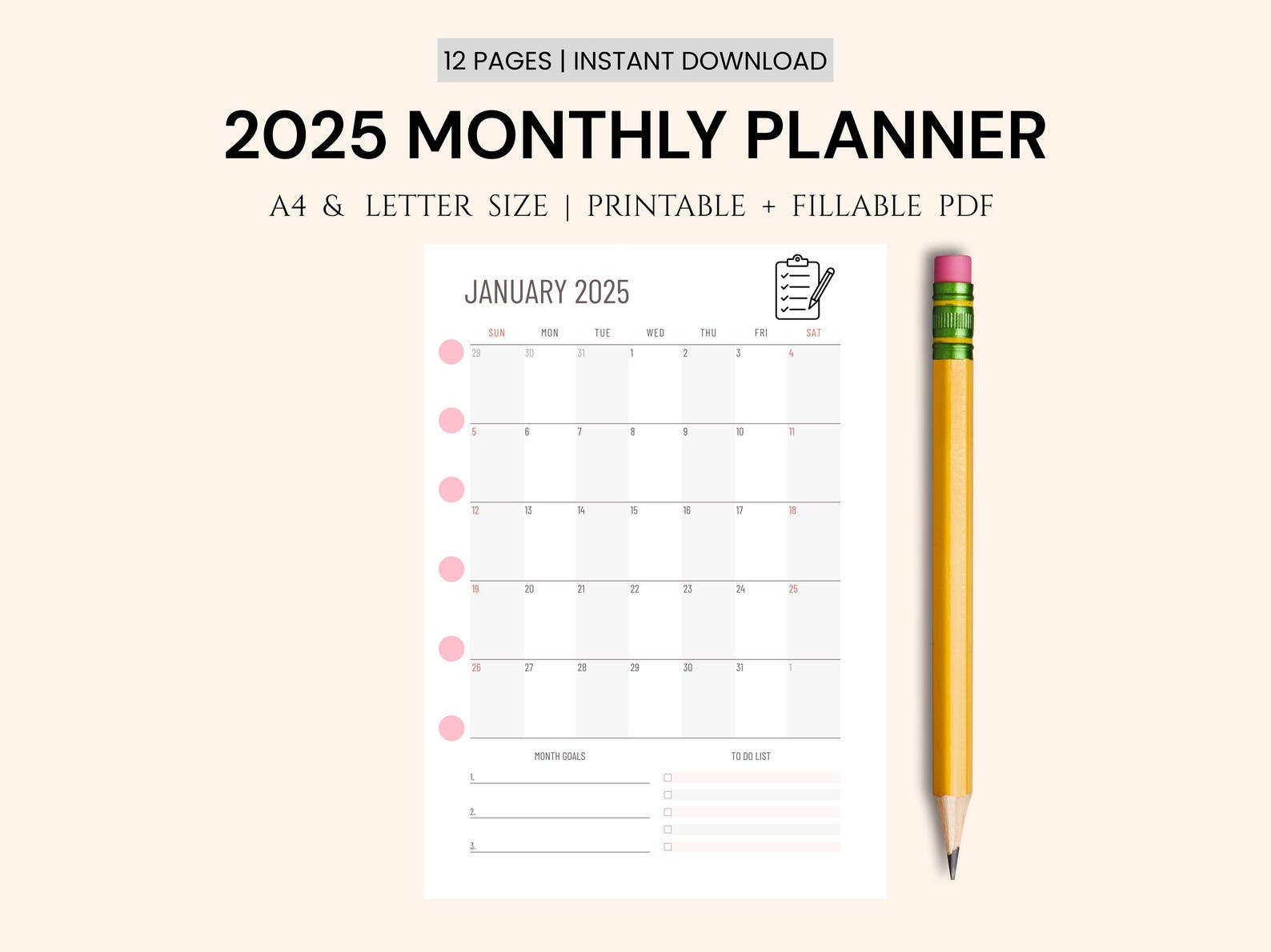 Printable Monthly Planner PDF | One Page Landscape Month at a Glance ...