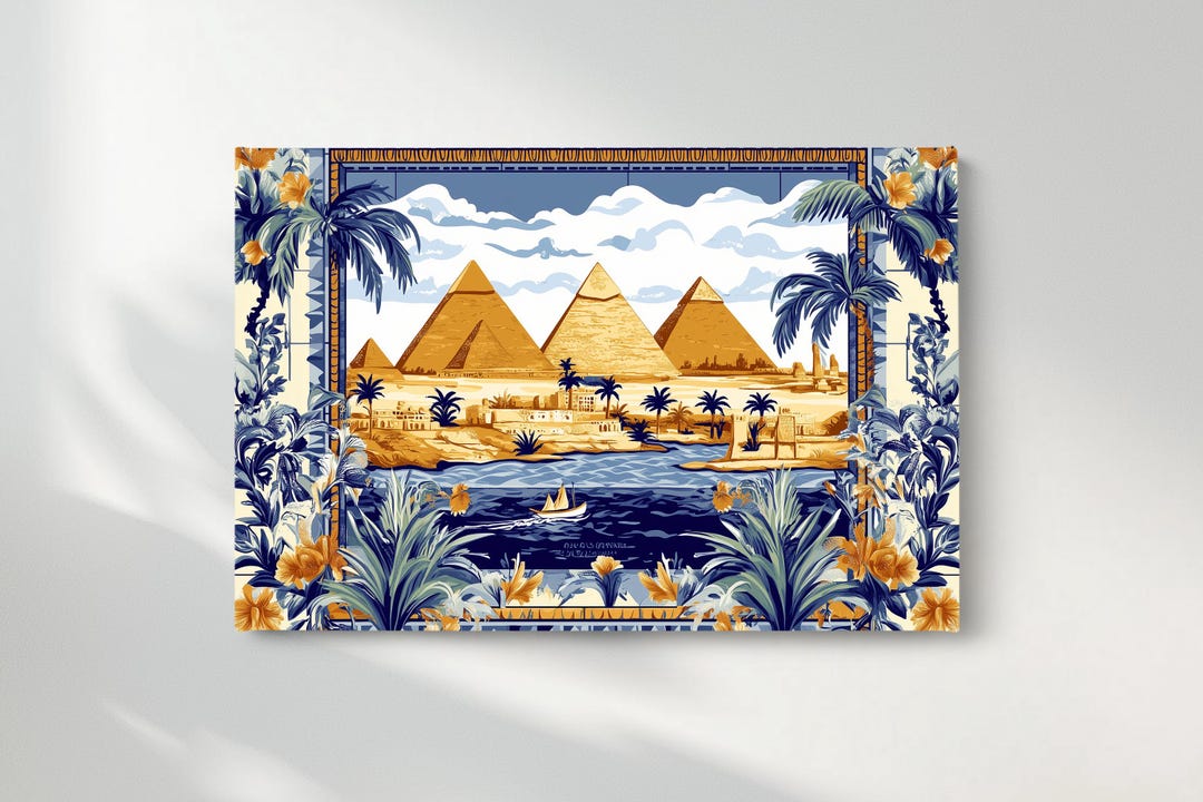 Egyptian Pyramids Canvas Art, Big Pyramid Wall Decor, Tile Style ...