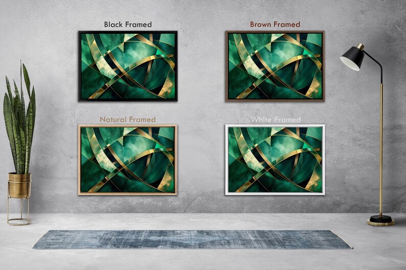 Emerald Abstract Canvas Print, Green Gold Geometric Wall Art for Home ...