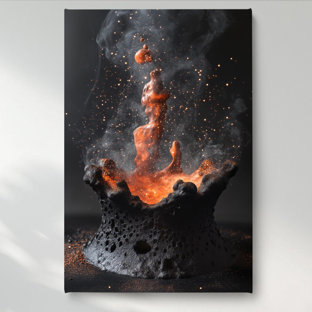 Volcanic Crater Wall Art, Lava Eruption Canvas Print, Abstract Volcanic ...