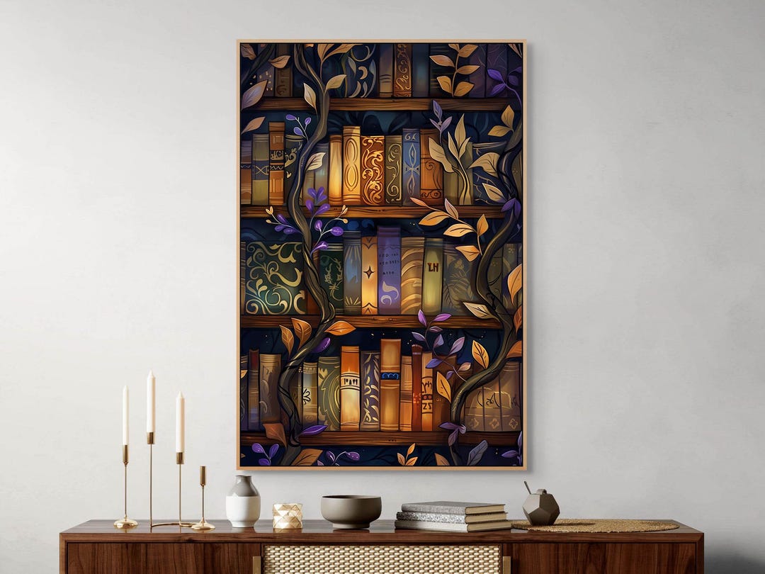Enchanted Bookshelf Canvas Wall Art : Cozy Literary Room Decor - Etsy