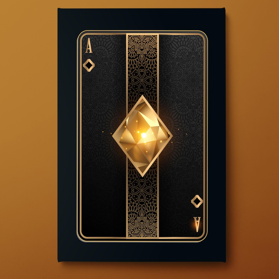 Ace of Diamonds Card Canvas Wall Art Gold Black Canvas Print Premium ...