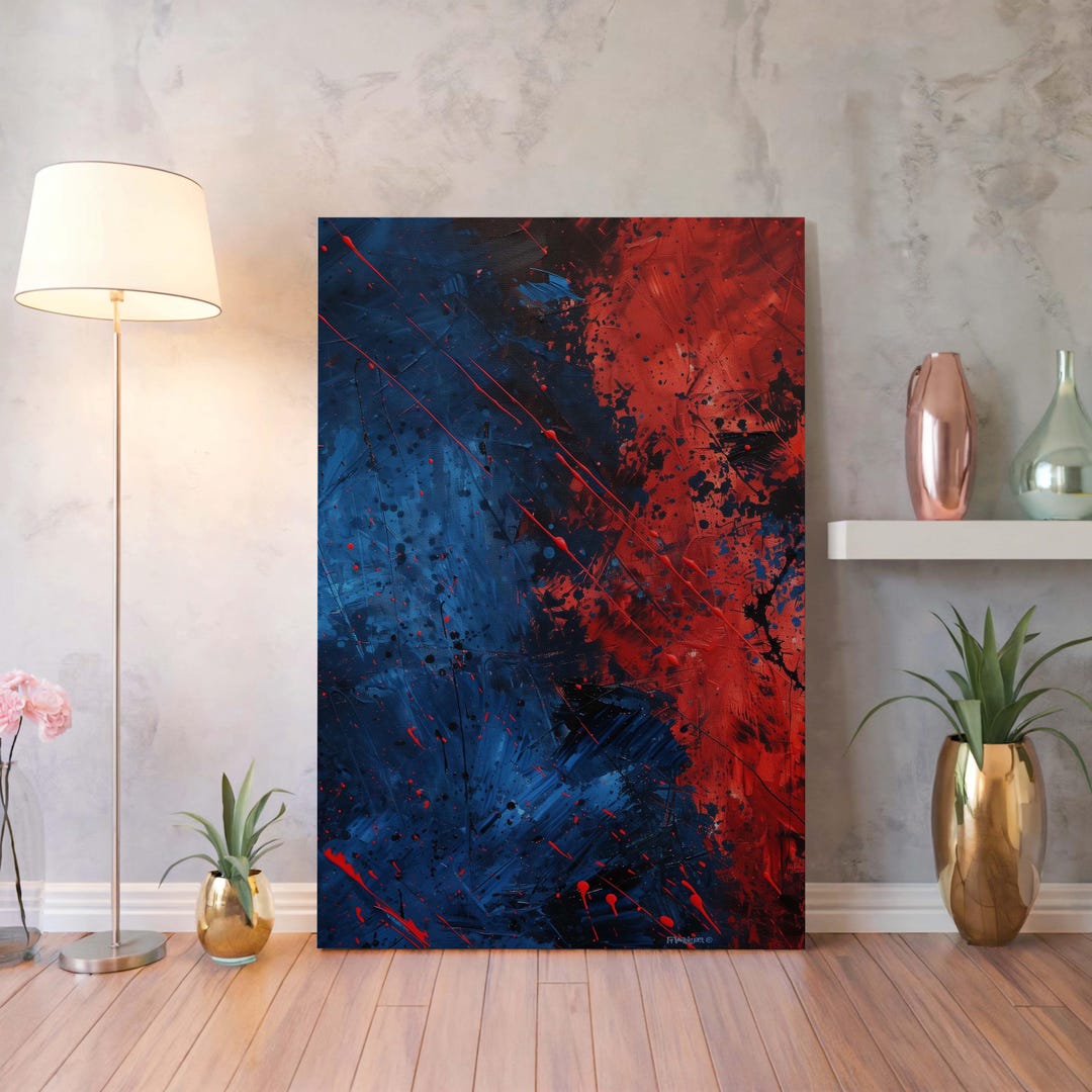 Red Blue Canvas Print Bold Abstract Expression Wall Art For Modern 1834