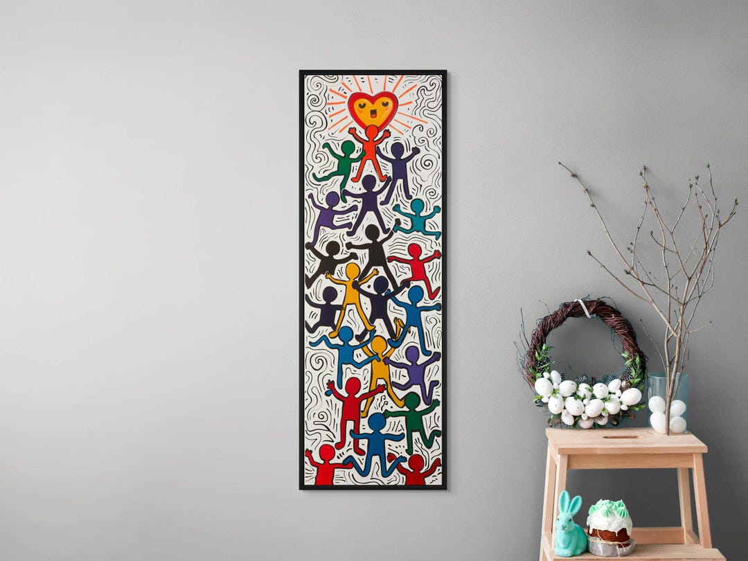Pop Art Unity Vertical Canvas Print, Colorful Modern Line Art Wall ...