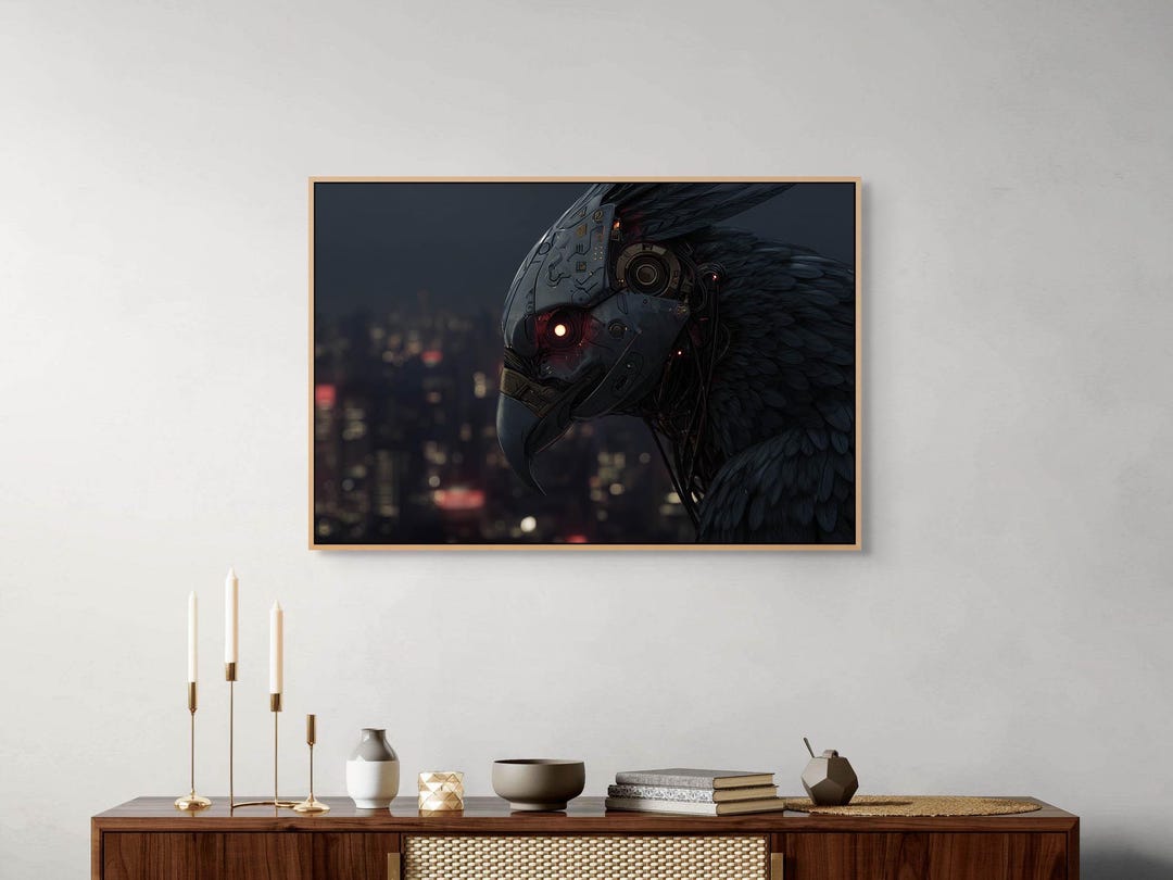Cybernetic Raven Canvas Print - Sci-fi Bird Wall Art - Futuristic ...