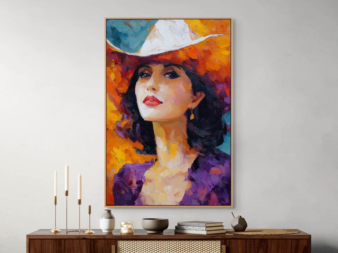 Contemporary Portrait Canvas Print - Colorful Hat Wall Art for Living ...