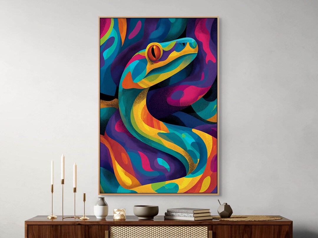 Rainbow Snake Canvas Print - Colorful Serpent Wall Art - Unique Reptile ...
