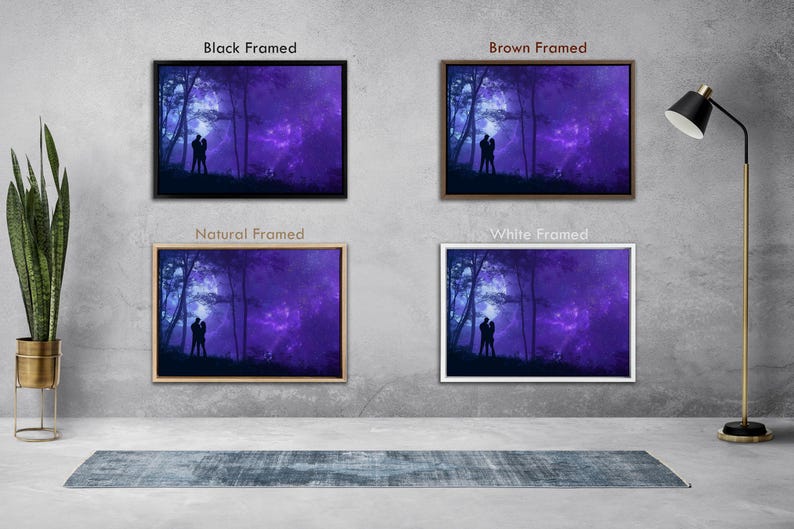 Moonlit Lake Canvas Wall Art – Purple Fantasy Print for Above Bed Decor ...