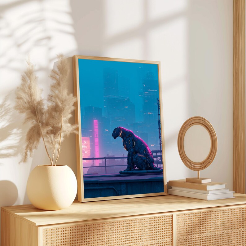 Neon Cyber Panther Canvas Art: Futuristic Jungle Animal Print - Etsy