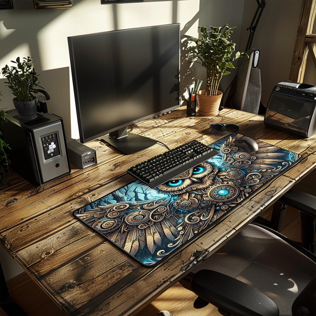 Mystical Steampunk Owl Desk Mat - XXL Mousepad - Gaming Mouse Pad ...