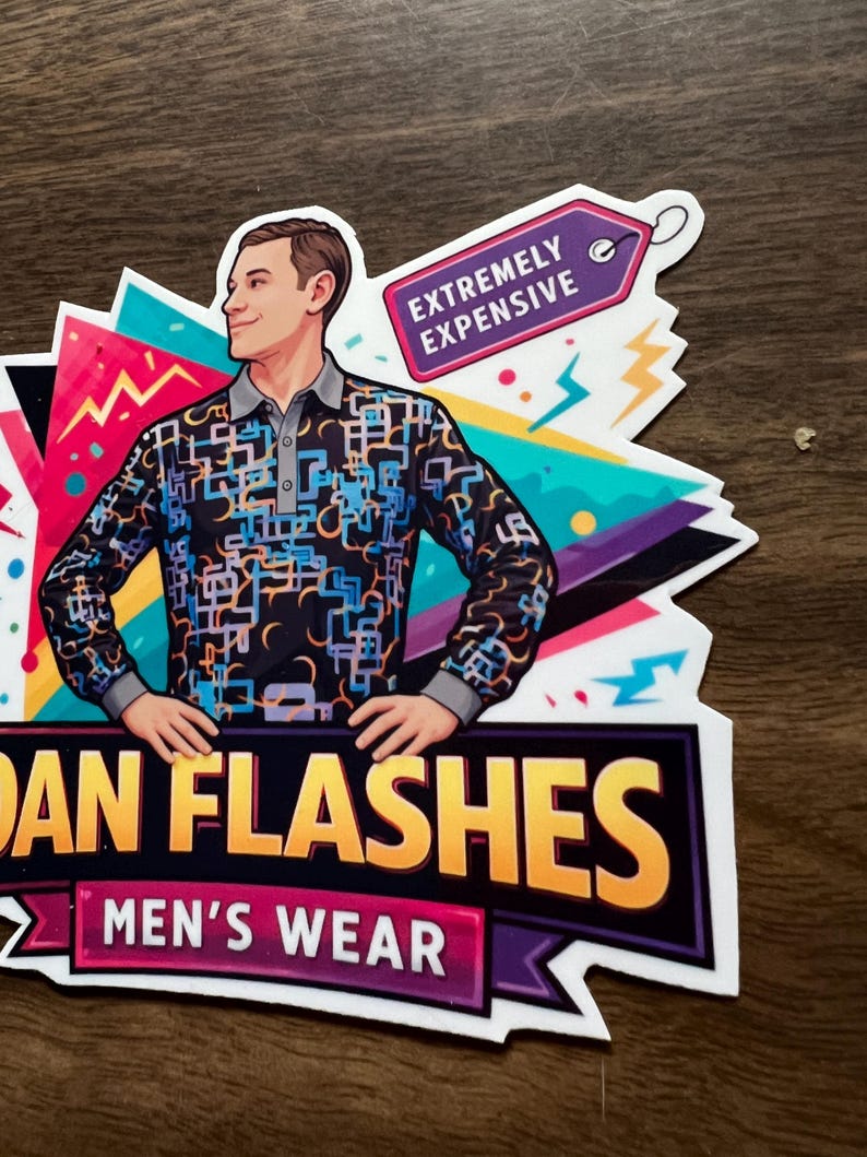 Dan Flashes Logo Sticker – Parody Fashion Brand Decal – Funny Sketch ...