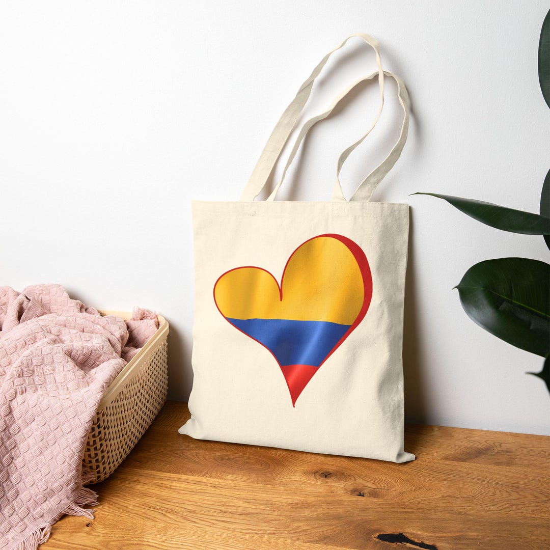 Colombia Flag Heart Tote Bag, Cotton Canvas Grocery Shopping Beach ...