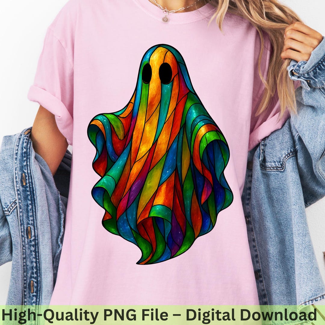 Rainbow Stained Glass Ghost PNG: Halloween Clipart (digital Download ...