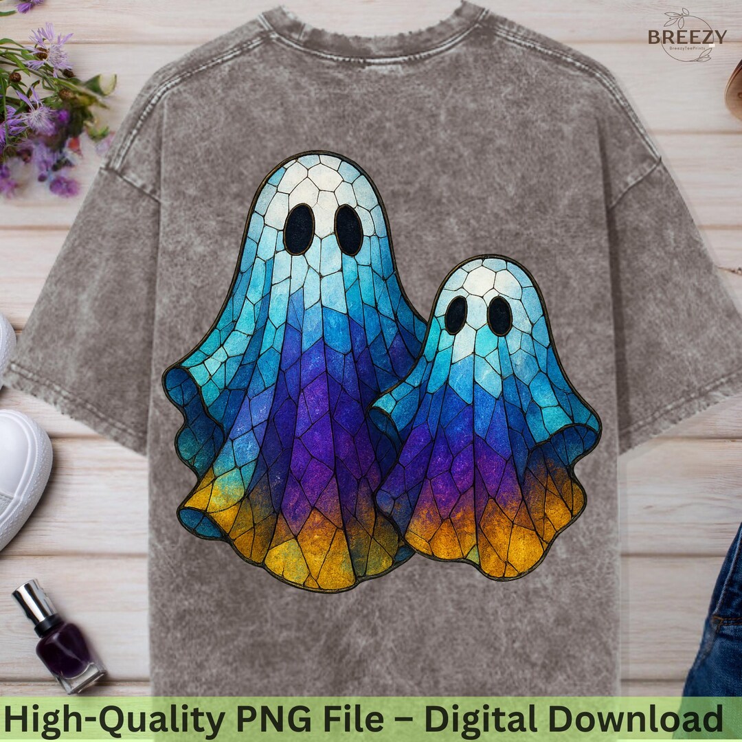 Stained Glass Ghost Duo PNG: Retro Halloween Clipart (digital Download ...