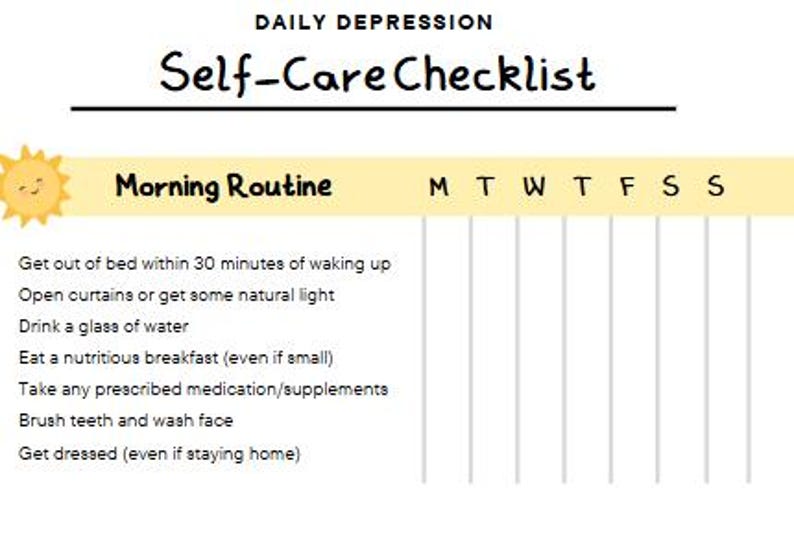 Daily Depression Checklist | Printable Mental Health Planner | Self ...