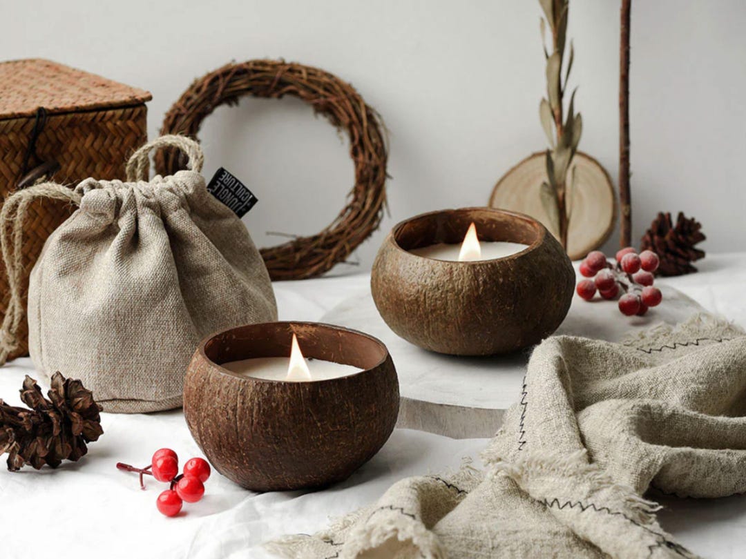 Coconut Shell Candle • Coco Bowl Candles • Coconut & Vanilla Scent Jar ...