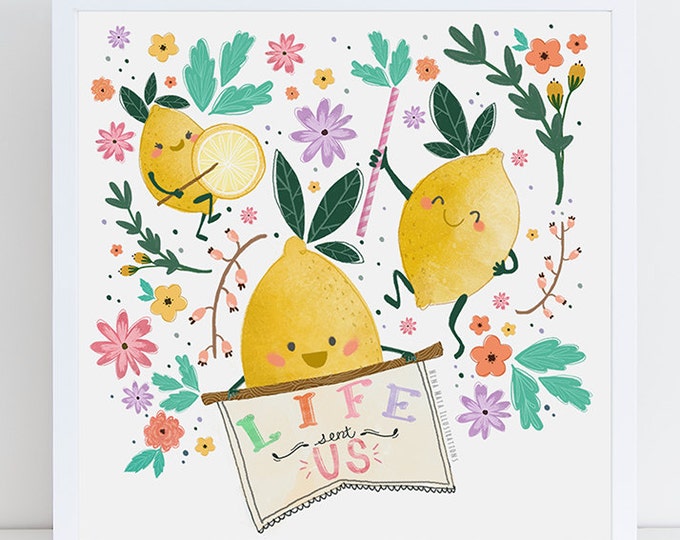 Happy Lemons Illustration Lemonade Lifes Lemons Cute Wall Art Fruit ...