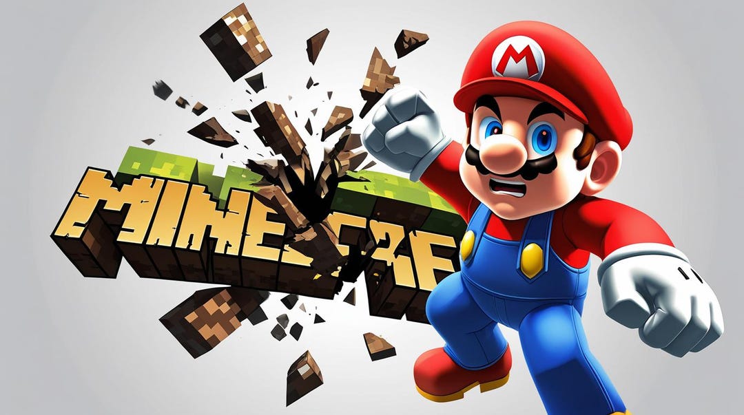 Mario Smashing Through Minecraft Logo 2 Dynamic Digital PNG Image - Etsy