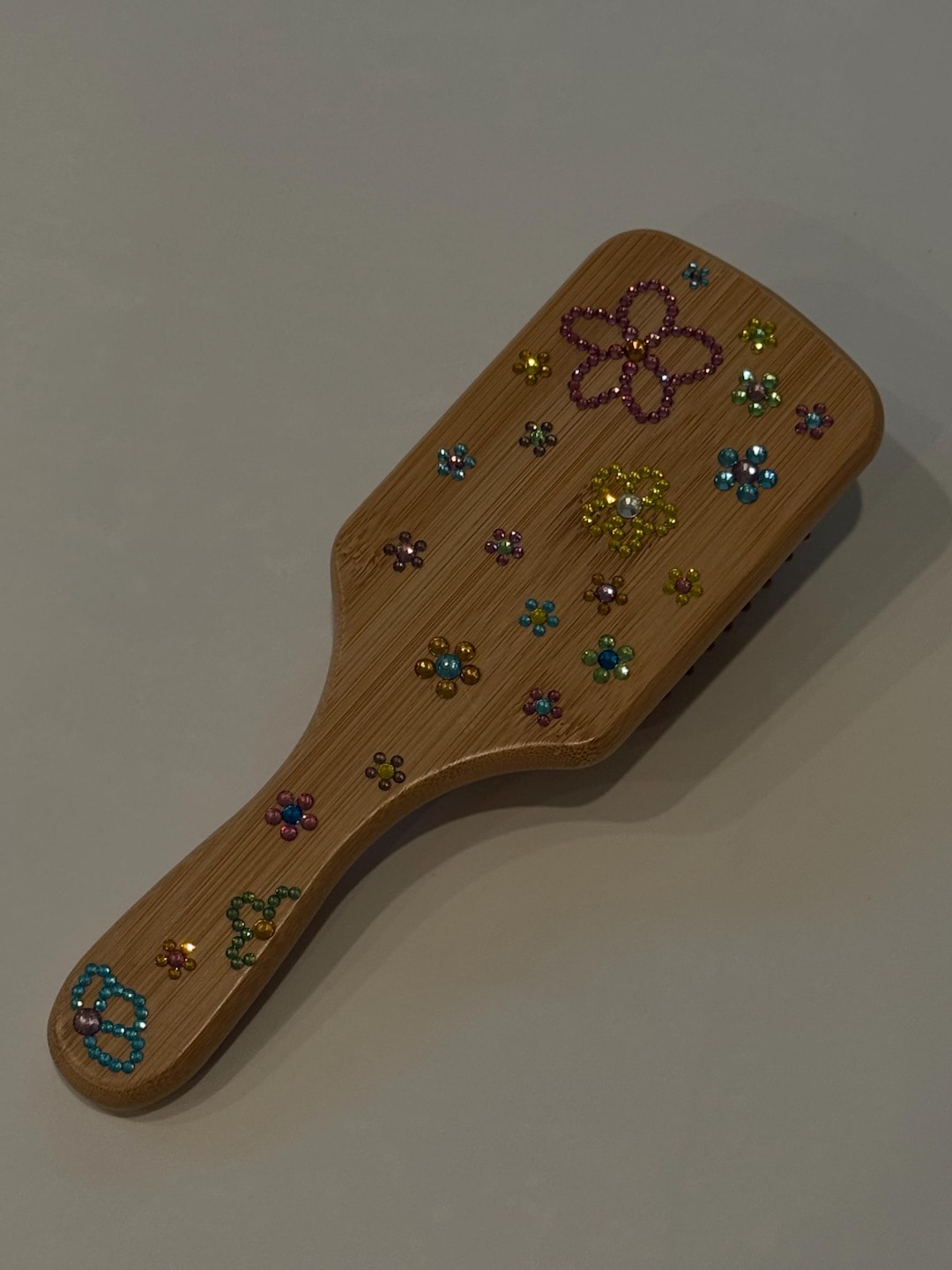 Bedazzled Flower Bamboo Hair Brush - Etsy