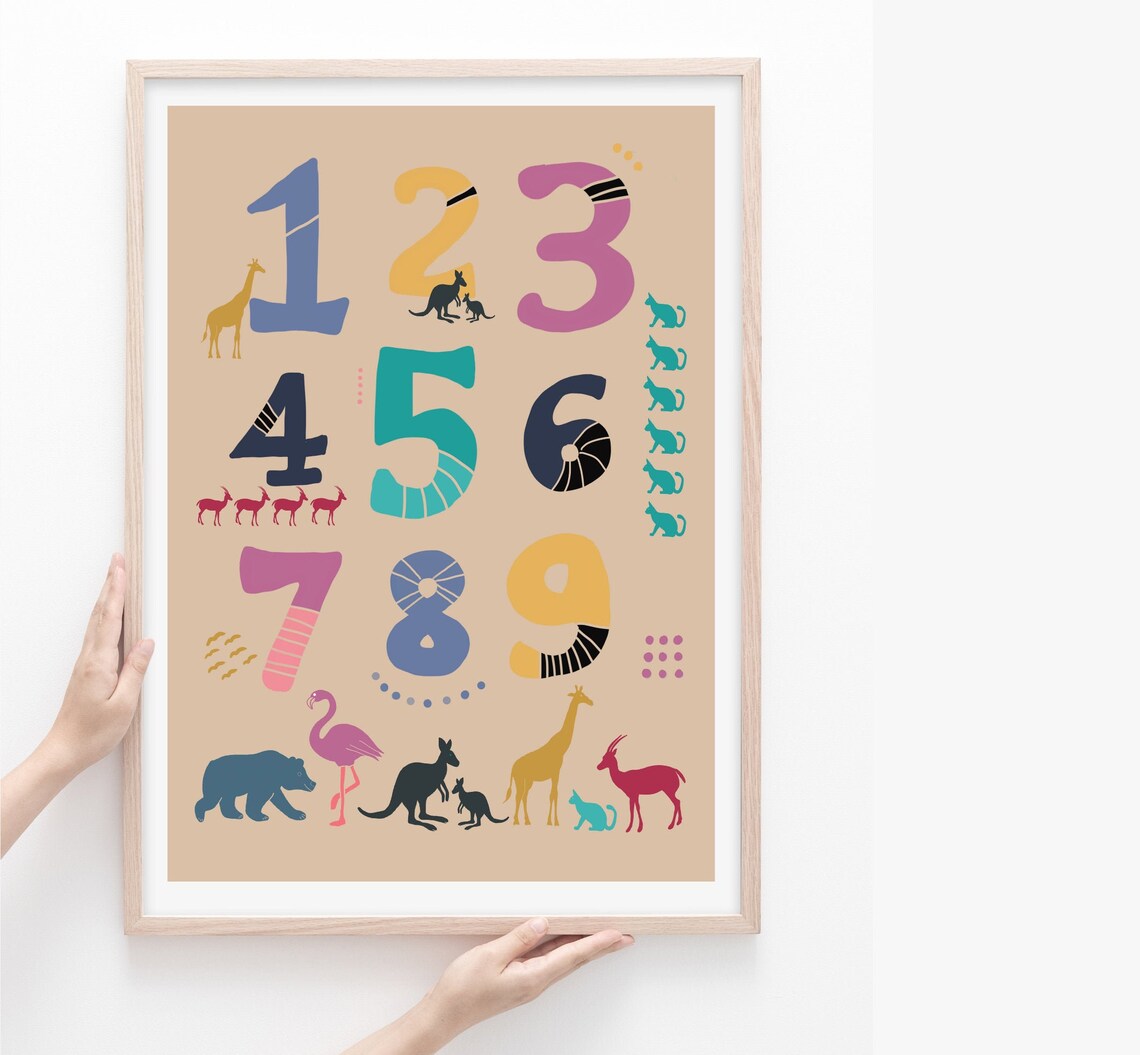 NUMBERS POSTER, Numbers and Animals Print , Download Print, Digital ...