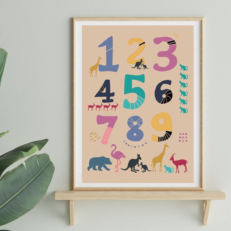NUMBERS POSTER, Numbers and Animals Print , Download Print, Digital ...