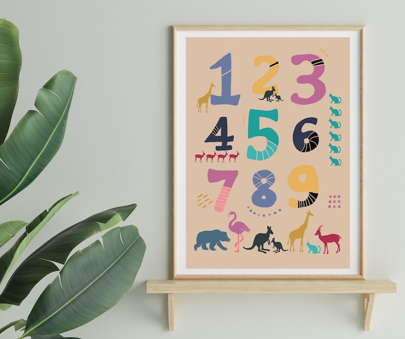 NUMBERS POSTER Numbers and Animals Print Download Print | Etsy