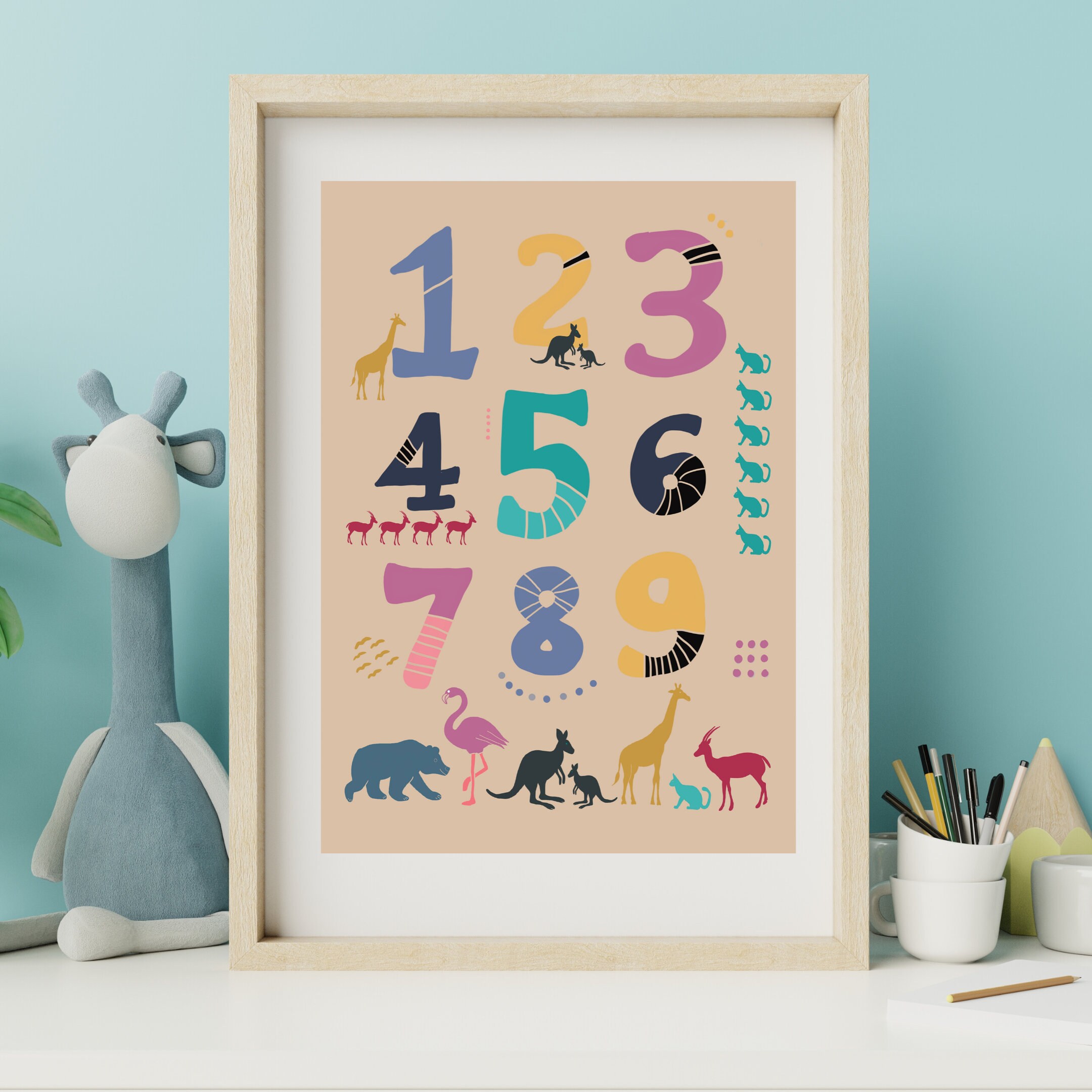 NUMBERS POSTER, Numbers and Animals Print , Download Print, Digital ...